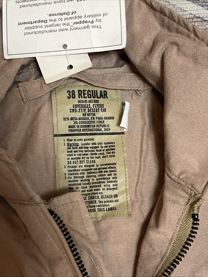 USGI NAVAIR USAF Tan CWU-27P Flight Suit Size 38R Propper NWT | eBay