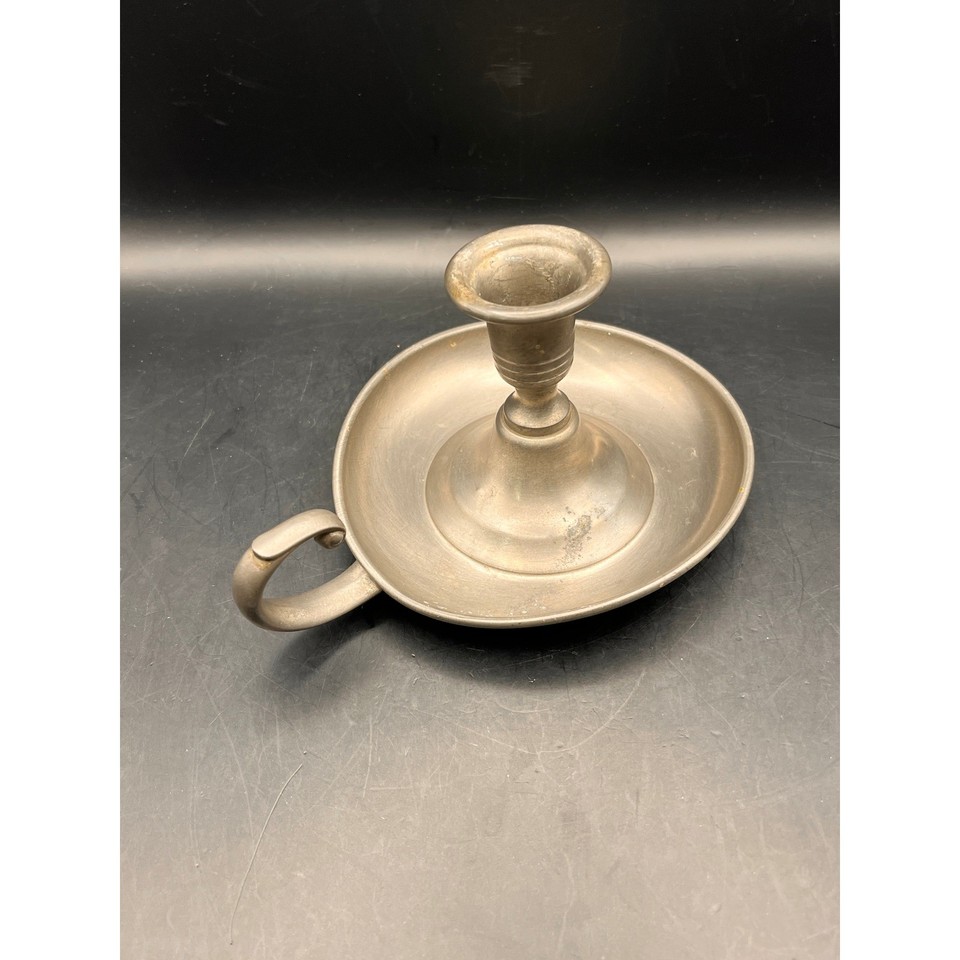 Vtg Preisner Pewter Candlestick Holder w/ Handle Plate Number 2374 As ...