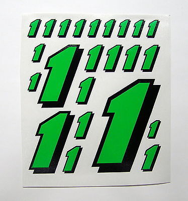Racing Numbers 1 Decal Sticker Sheet Pack FL Green Black 1/8 1/10 RC ...