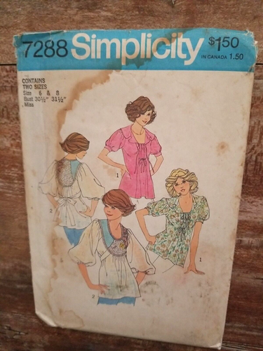 Simplicity Sewing Pattern 7288 VTG 70' Misses Tops Blouses Boho Sizes 6 ...