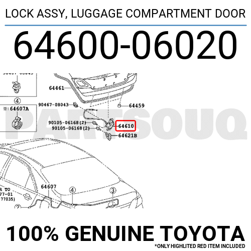 6460006020 Genuine Toyota LOCK ASSY, LUGGAGE COMPARTMENT DOOR 64600 ...