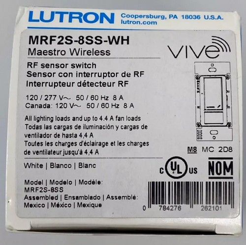 Lutron Vive MRF2S-8SS-WH Maestro Wireless RF Sensor Switch WHITE NEW ...