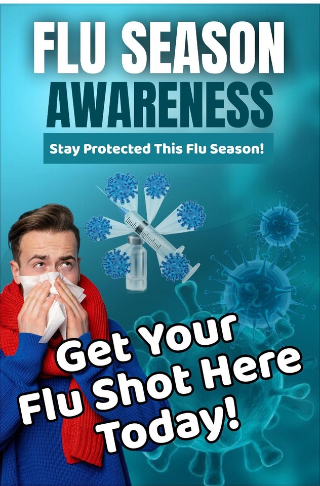 Flu Season Get Your Flu Shot Here Today Advertising poster sign 24"x36 ...