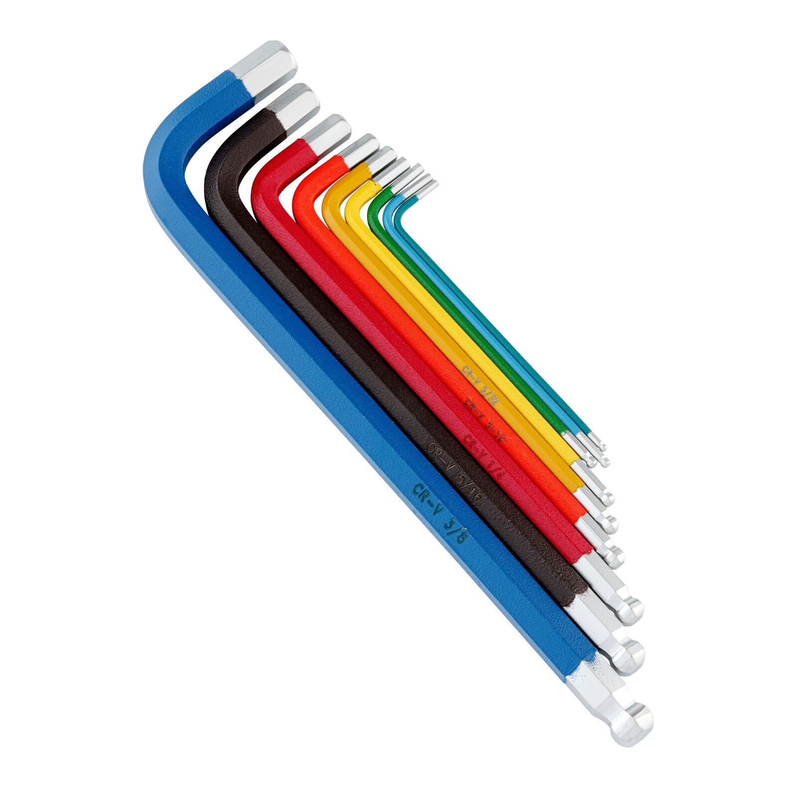 Ball End Hex Key Set 9pcs Long Arm Colour Coded Imperial Hexagon Key ...