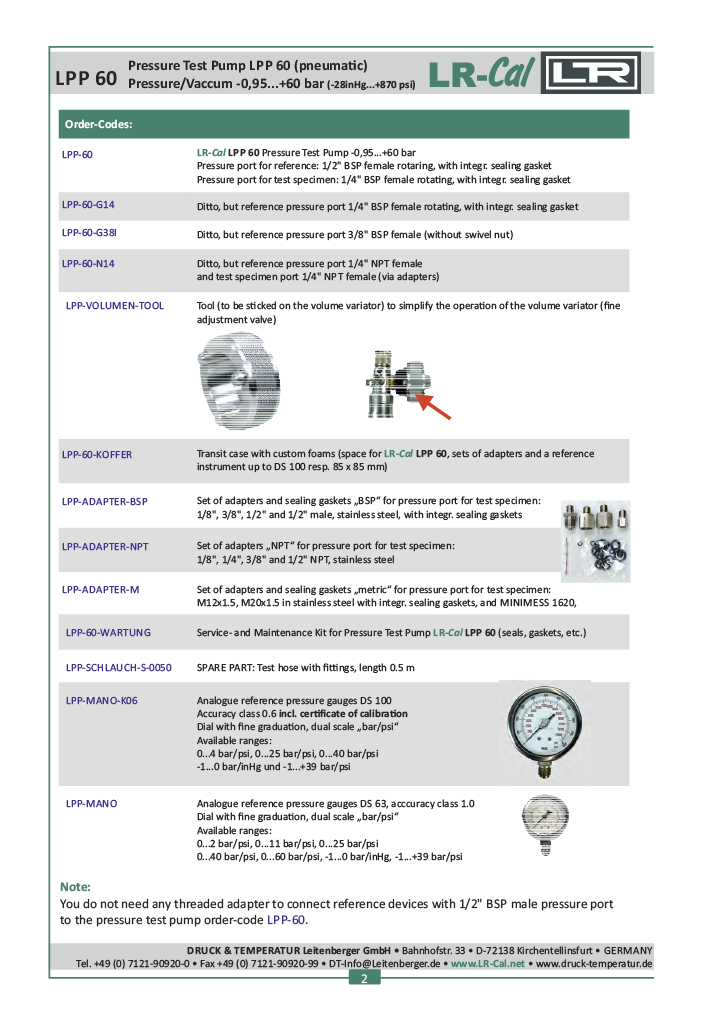 LR-Cal LPP 60 Pressure Calibration Hand Pump Pneumatic 870 PSI 60 bar ...