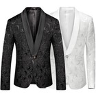 Men's Embossed Jacquard Flower Suit Blazer Dress Jacket Single Breasted ...