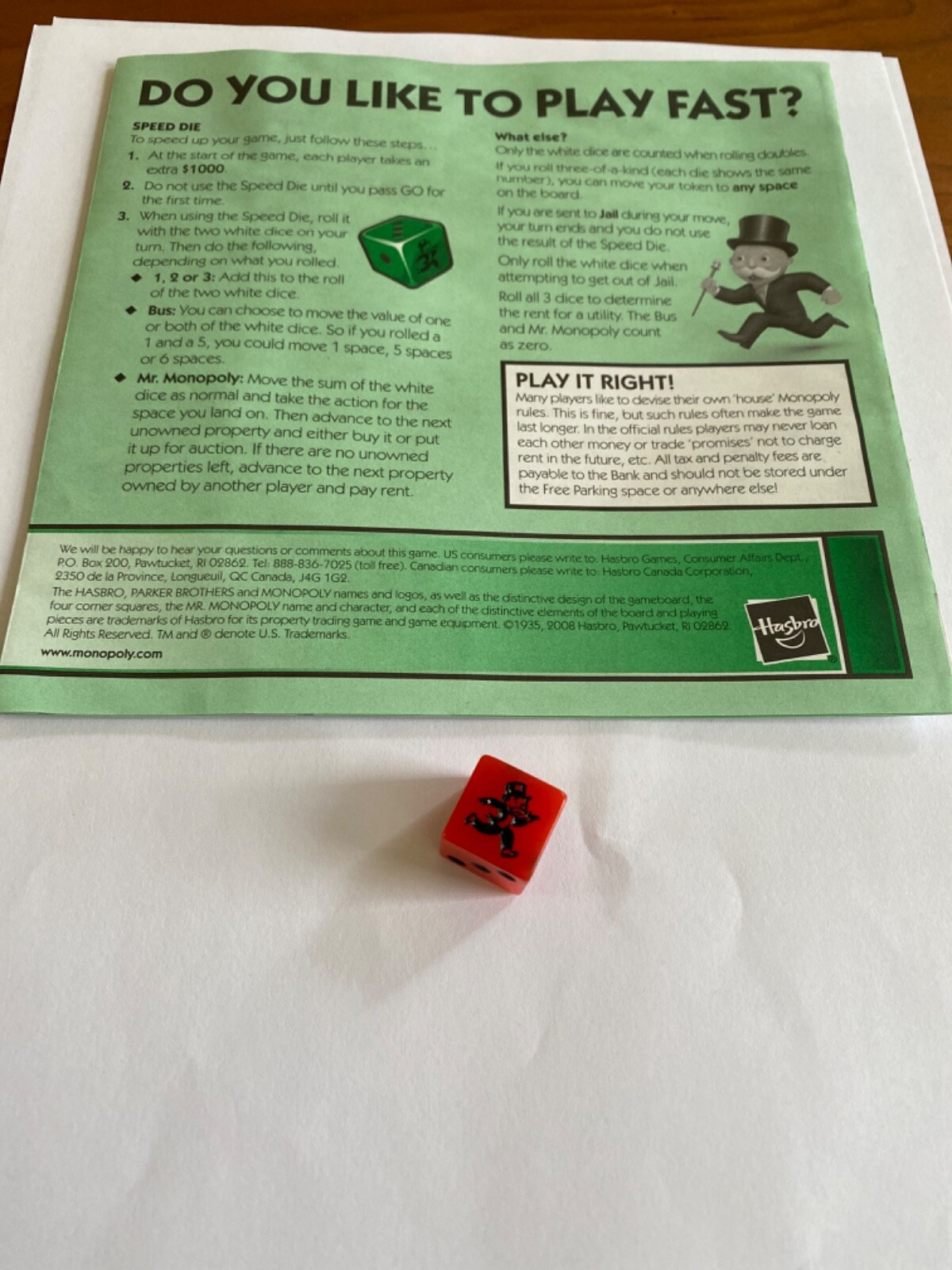 Monopoly Speed Die - Red and Black - Game Replacement Part | eBay