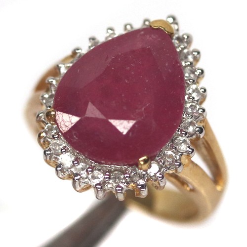 Heated 11 X 14 mm. Pear Red Ruby & White Zircon Ring Silver 925 ...