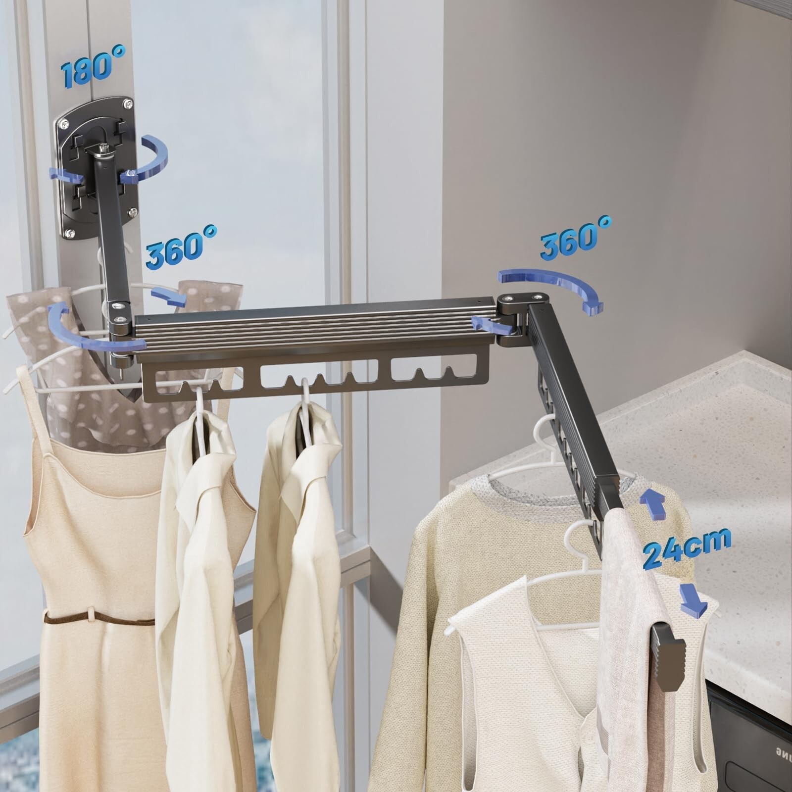 Clothes Drying Rack,Expandable Wall Mounted Drying Rack(Tri-Fold ...