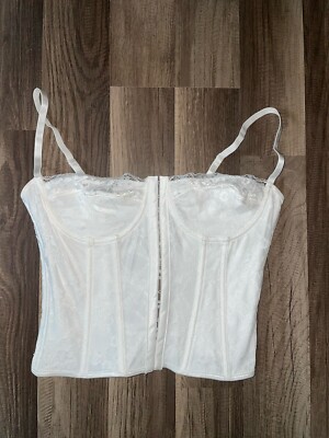 Dainty Lace Corset Top Cross Back Tie Clip Up Top Boho Cream White ...