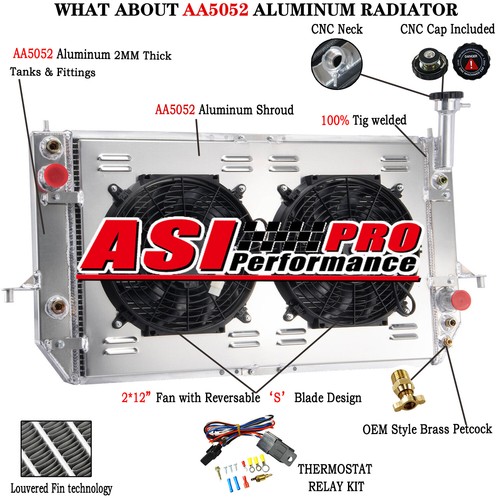 4 Row Radiator Shroud Fan Relay Fit 1996-05 Chevy Astro GMC Safari 4.3L ...