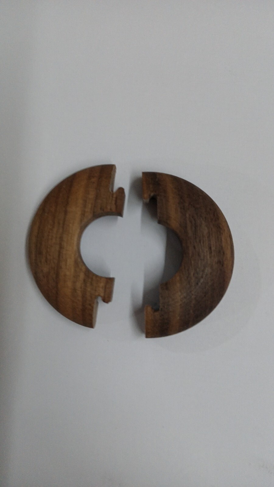 2 x radiator wood pipe covers walnut lacquered rosette pipe collars low ...