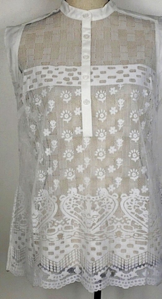Cabi #5201 White Prudence Lace Sleeveless Tank Top Womens XS Sheer ...