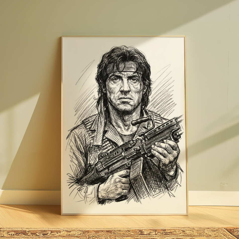 RAMBO DRAWING PRINT PORTRAIT SKETCH 8" x 10" RAMBO PRINT WALL ART HOME ...