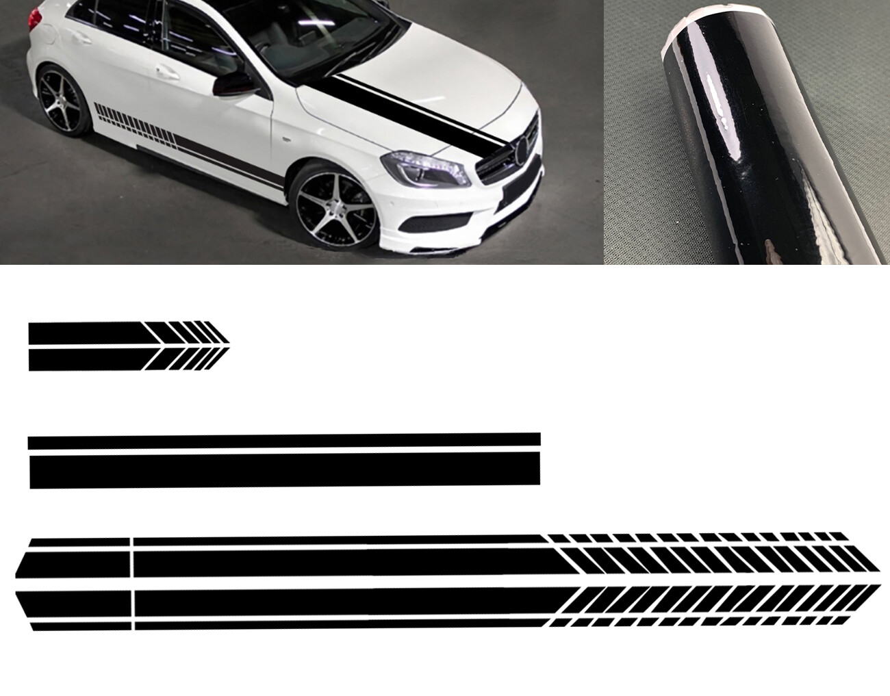 Gloss Black Racing Pinstripe Stripe Full Car Body Vinyl Decal Sticker ...