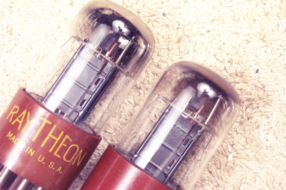 Two, Raytheon 6SN7WGT, brown micanol base, matching pair, 6SN7GT ...