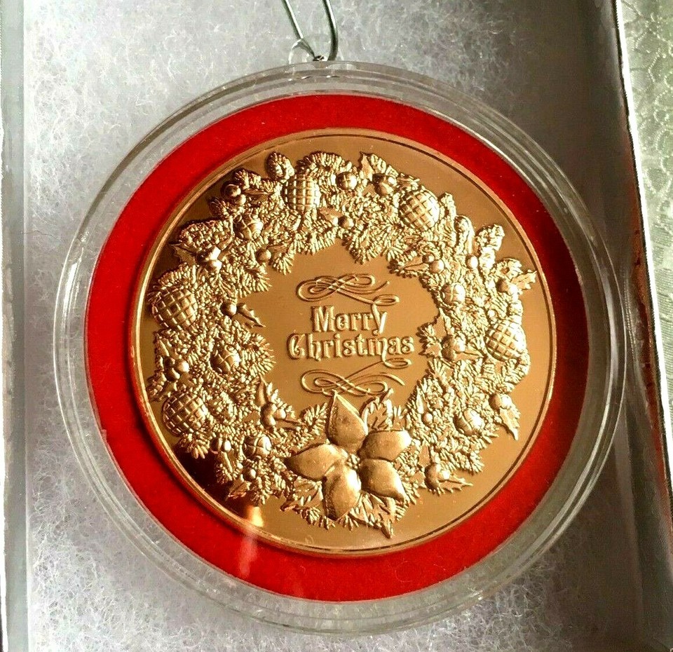 MERRY CHRISTMAS WREATH SNOWFLAKE 1 OZ COPPER ROUND COIN ORNAMENT GIFT ...