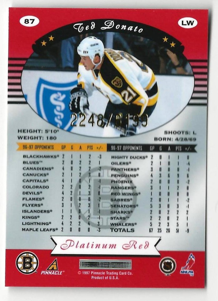 TED DONATO 1997-98 Pinnacle Totally Certified Platinum RED #d 6199 ...