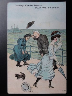 Comic Postcard c1908 Holiday Weather Report - PLAYFUL BREEZE Pub by D.F ...