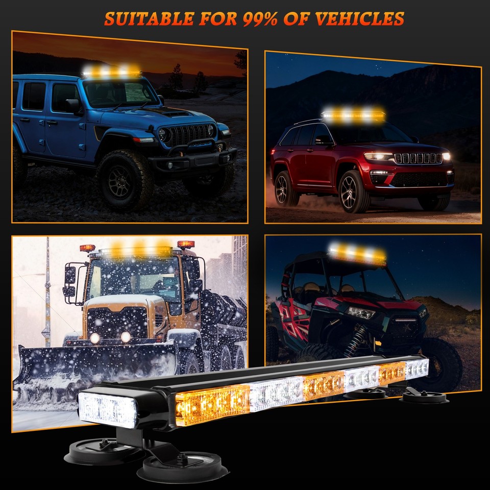 54 LED Amber/White Rooftop Double Side Emergency Strobe Warning Light ...
