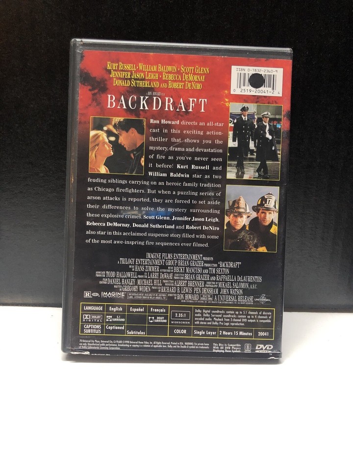 BACKDRAFT WIDESCREEN DVD MOVIE KURT RUSSELL ROBERT DE NIRO SCOTT GLENN ...