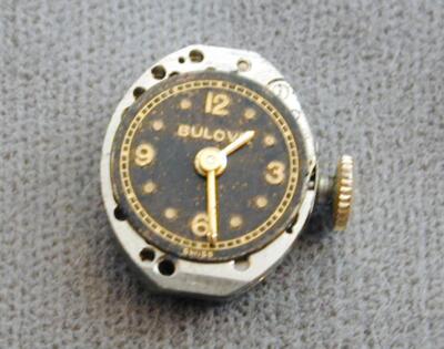 Ladies Bulova Wrist Watch Movement Cal 5AB 17 Jewel Running Black Dial ...