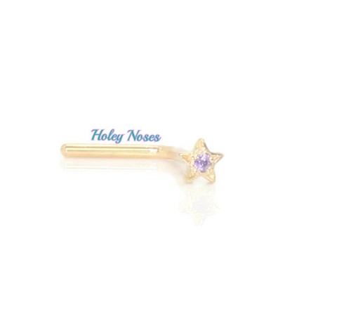 18ct Yellow Gold gem set Star Nose Stud Ring Pin Bone amethyst Crystal ...