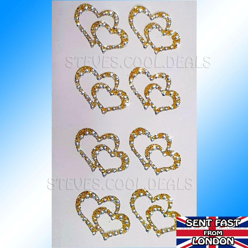 Double Heart Stickers Diamante Sparkly Open Design Love Romance Wedding ...