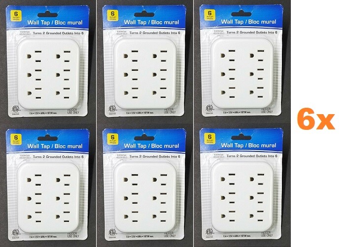 6 Outlet plug Wall Tap Grounded Plug Adapter LOT of 1x 2x 4x or 6x ...