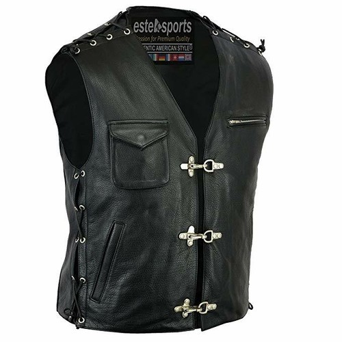 Mens Genuine Cow Leather Front Fisher Hooks Biker Side & Shoulder Laced ...
