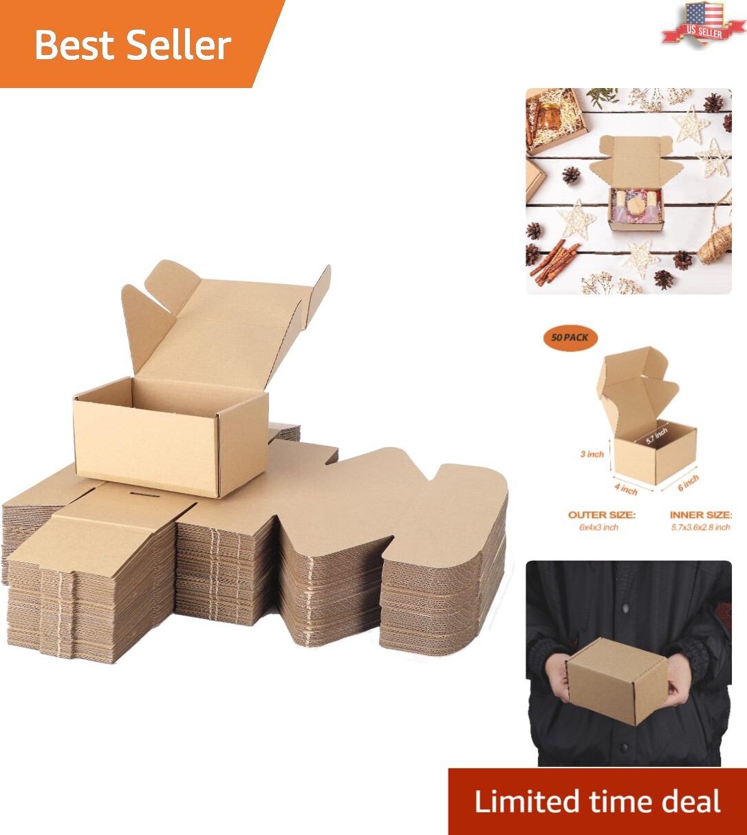 50 Pack Durable Stackable Shipping Boxes - Sturdy Cardboard - Brown ...