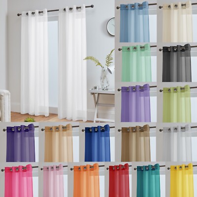 Pair (x2) Voile Eyelet Ring Top Curtains - Net Voile Curtain - Lucy ...