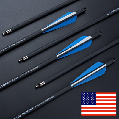 12Pcs 20" Carbon Crossbow Bolts Arrows Half Moon Nocks 8.8mm OD 4" Vane ...