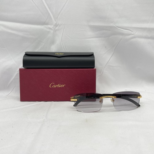 Cartier Rimless Narrow Rectangle Gradient Buffalo Horn Sunglasses White ...
