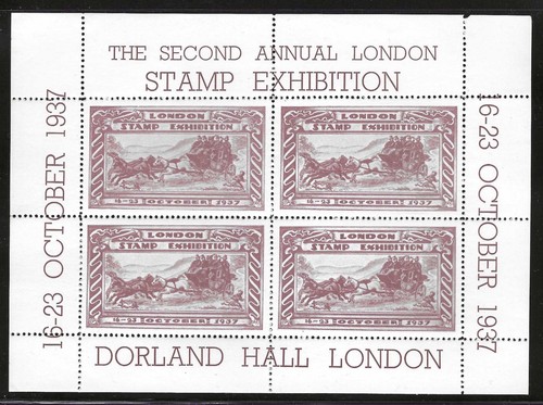 London Stamp Exhibition, 1937, Sheet of 4, Pale Brown, Poster Stamps, N ...