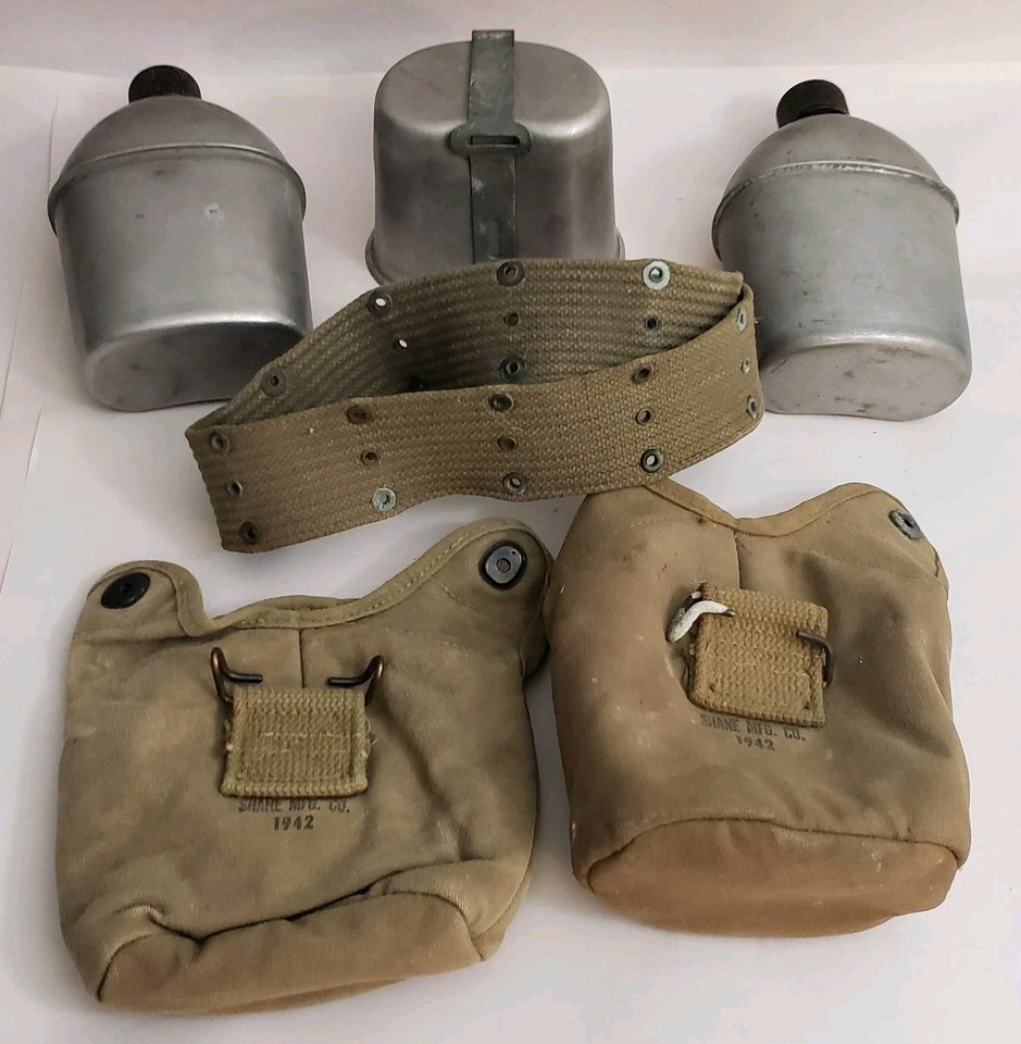 WW2 Era USMC US Army Canteens Cup Covers Pistol Belt USGI Issue | eBay