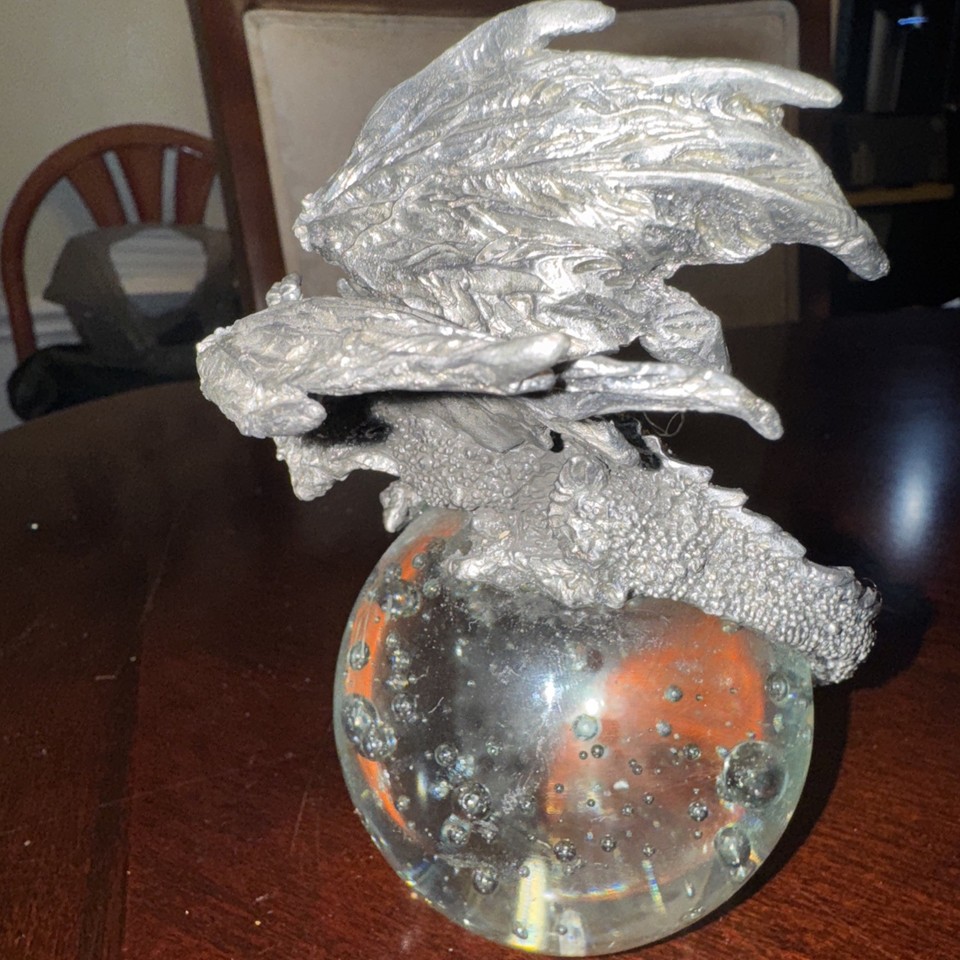 Dragon Crystal Ball Figurine Fantasy Gothic Decor Glass Orb Statue 5in ...