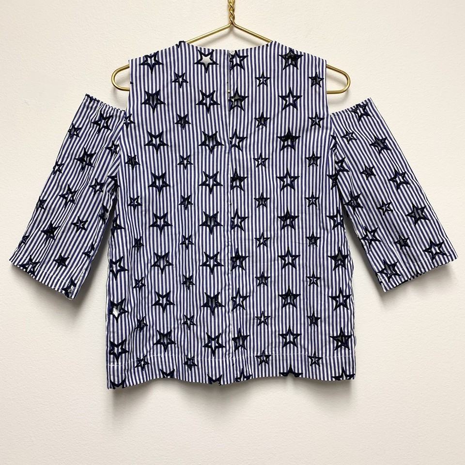 Sandro Meline Star Cut Out Shoulder Striped Bow Top Size Small/1 Blue ...