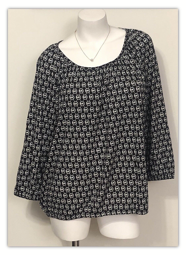 NWT MICHAEL KORS BLACK / WHITE CIRCULAR MK SIG LOGO TOP SIZE LARGE MSRP ...