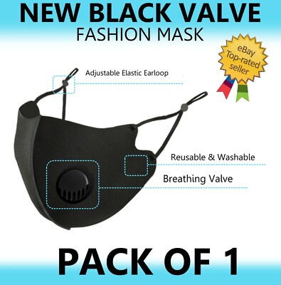 NEW 3D RESPIRATOR FILTER FASHION FACE BLACK MASK WASHABLE & REUSABLE ...