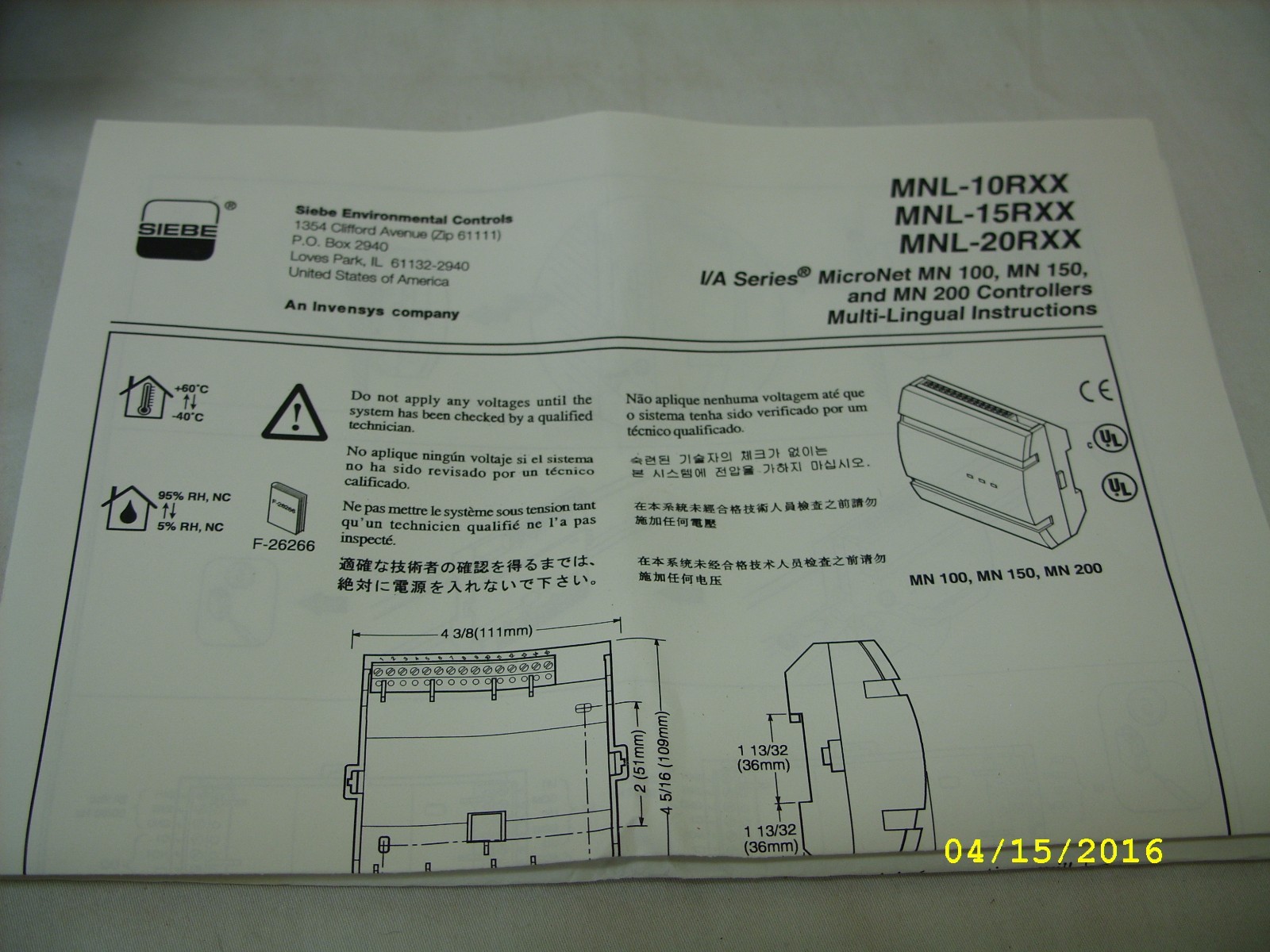 SIEBE - I/A Series MicroNet 100 LonMark Controller W/Rooftop Profile MNL-10RR2 | eBay