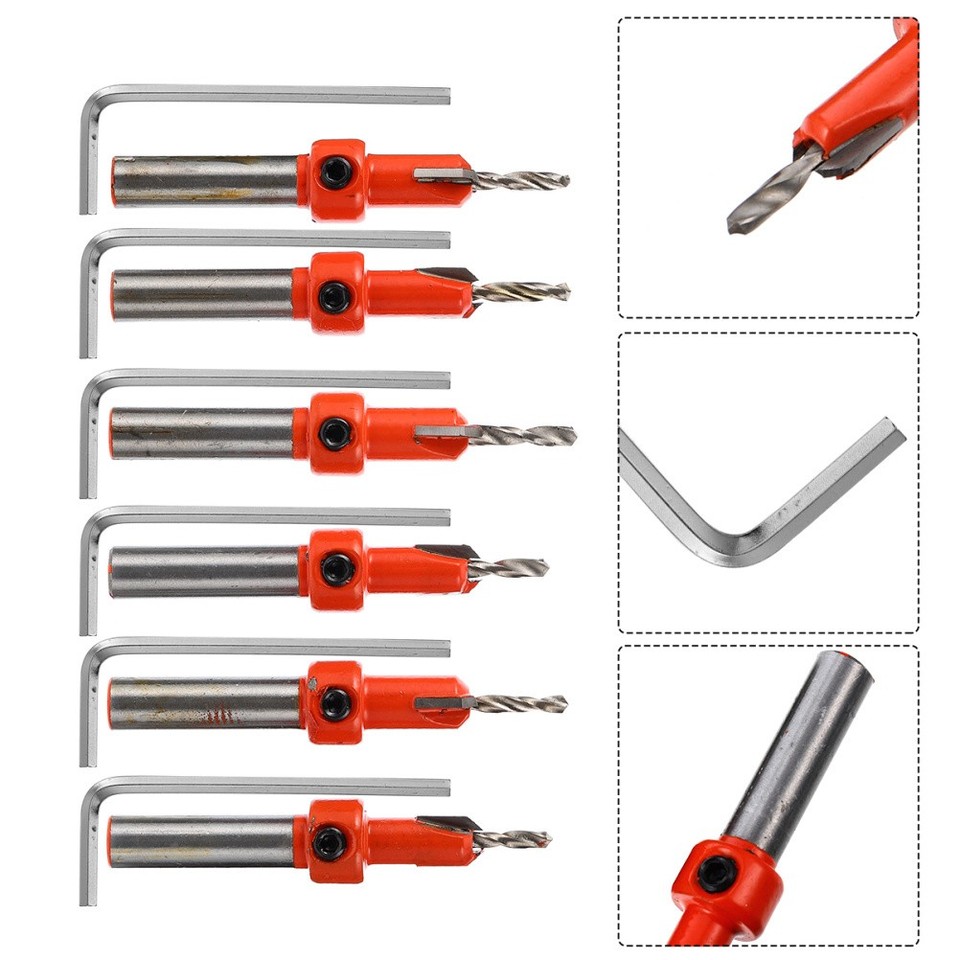 6 Pcs Countersink Drill Steel Head Taper Hole Drill Screw Installation ...