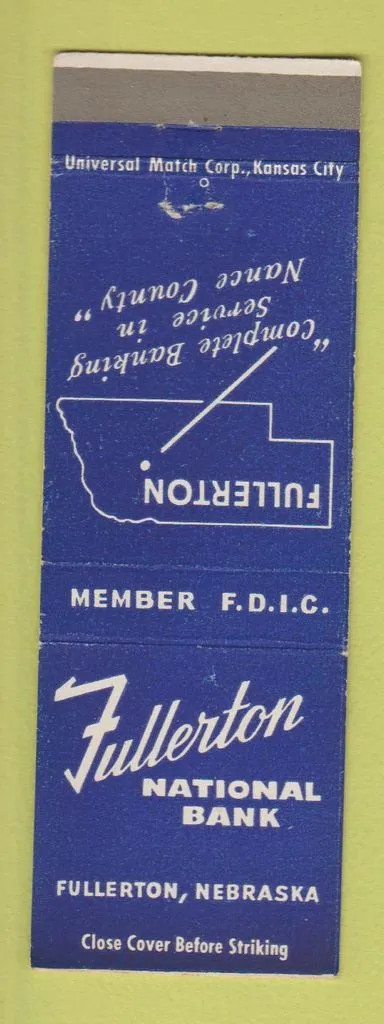 Matchbook Cover - Fullerton National Bank Fullerton NE | eBay