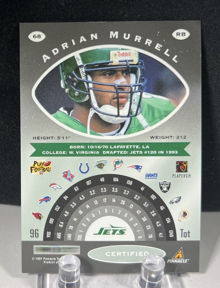 🔥1997 Pinnacle Certified Adrian Murrell #68 NFL/New York Jets Superstar ...