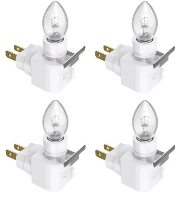 Lot of 4 White Plug In Night Light W/Bulb 4 Watt On/Off Switch W ...