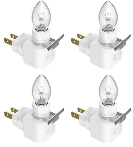 Lot of 4 White Plug In Night Light W/Bulb 4 Watt On/Off Switch W ...
