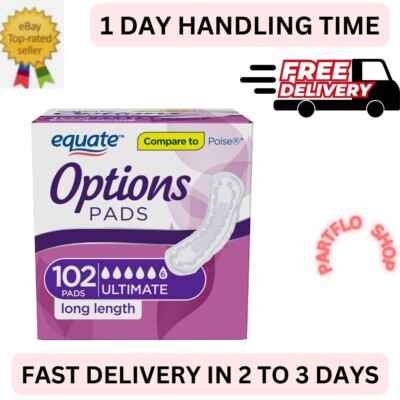 Equate Options Women's Ultimate-Long Incontinence Pads, 102 Count | eBay