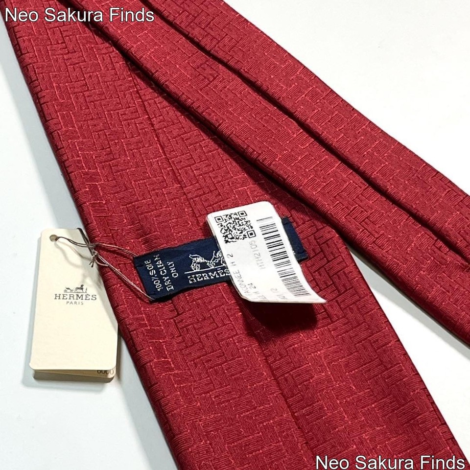 HERMES Logo Fasonne H-pattern Tie Genuine Red Men | eBay Australia