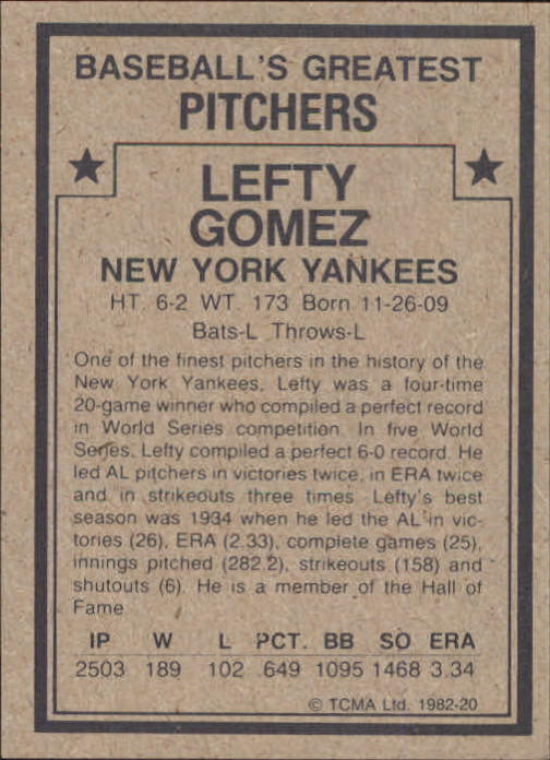 1982 TCMA Baseball's Greatest - Pitchers White Back Has MLB Logo #1982 ...