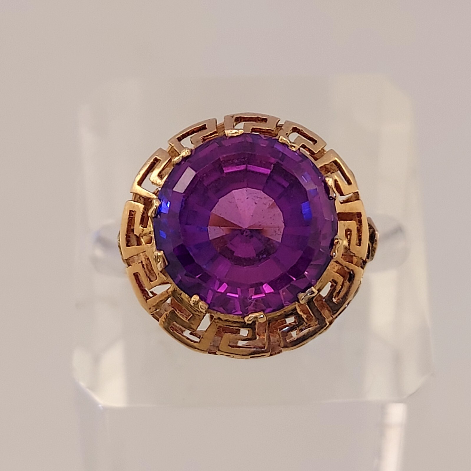 Estate 14k 13mm Purple Stone Greek Key Filigree Statement Ring. Size 7 ...
